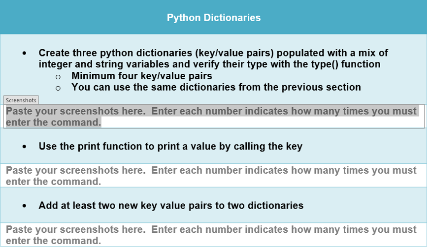 Solved Python Dictionaries Create Three Python Dictionaries 0474