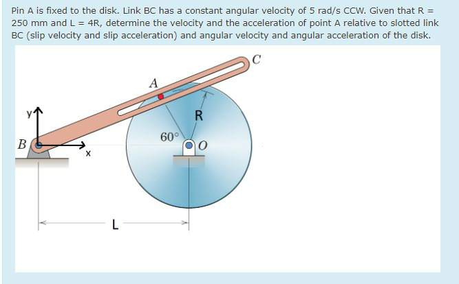 Solved Pin A ﻿is fixed to the disk. Link BC ﻿has a constant | Chegg.com