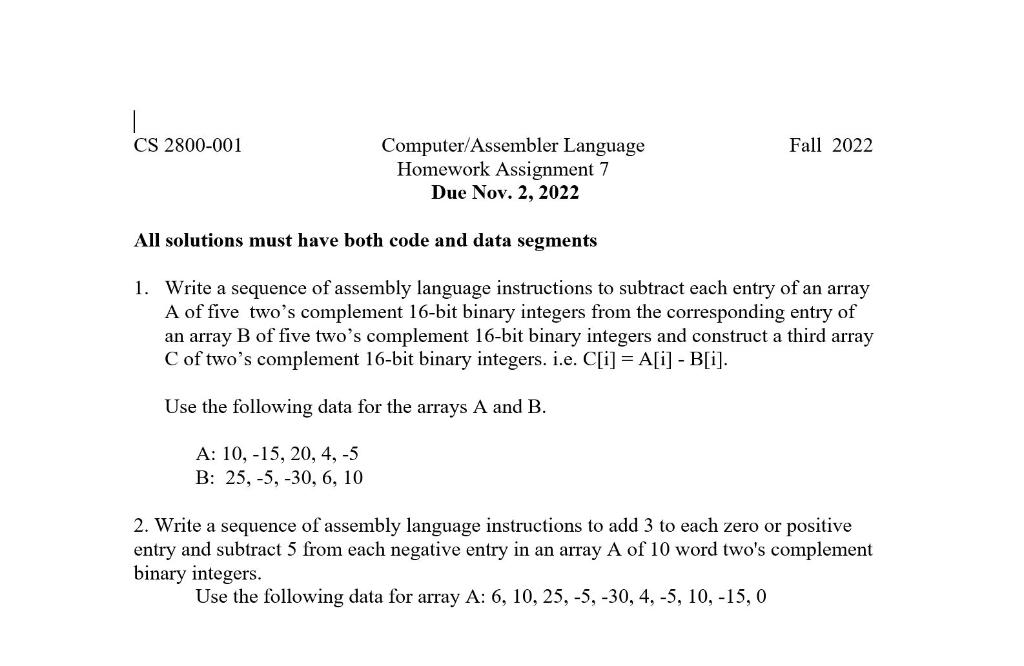 All solutions must have both code and data segments | Chegg.com