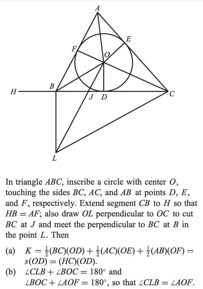 Solved In triangle ABC, inscribe a circle with center O, | Chegg.com
