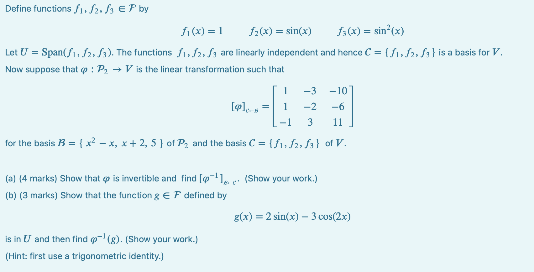 Solved Define functions f1,f2,f3∈F by | Chegg.com