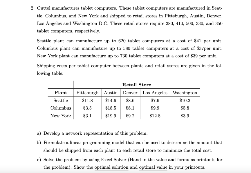 2. Outtel manufactures tablet computers. These tablet | Chegg.com
