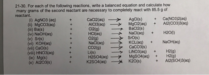 Solved For each of the following reactions, write a balanced | Chegg.com