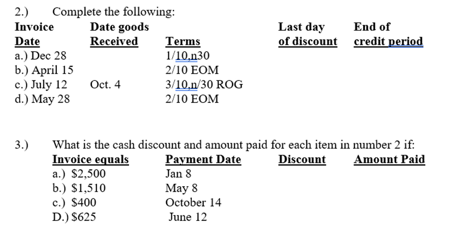 Solved 2.) ﻿Complete the following:3.) ﻿What is the cash | Chegg.com
