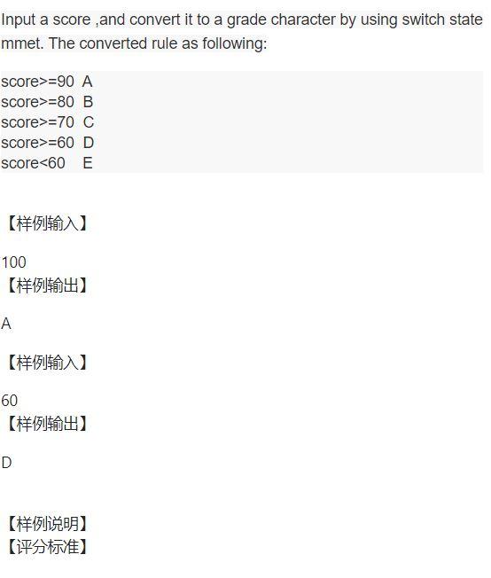 Solved Input a score and convert it to a grade character by | Chegg.com