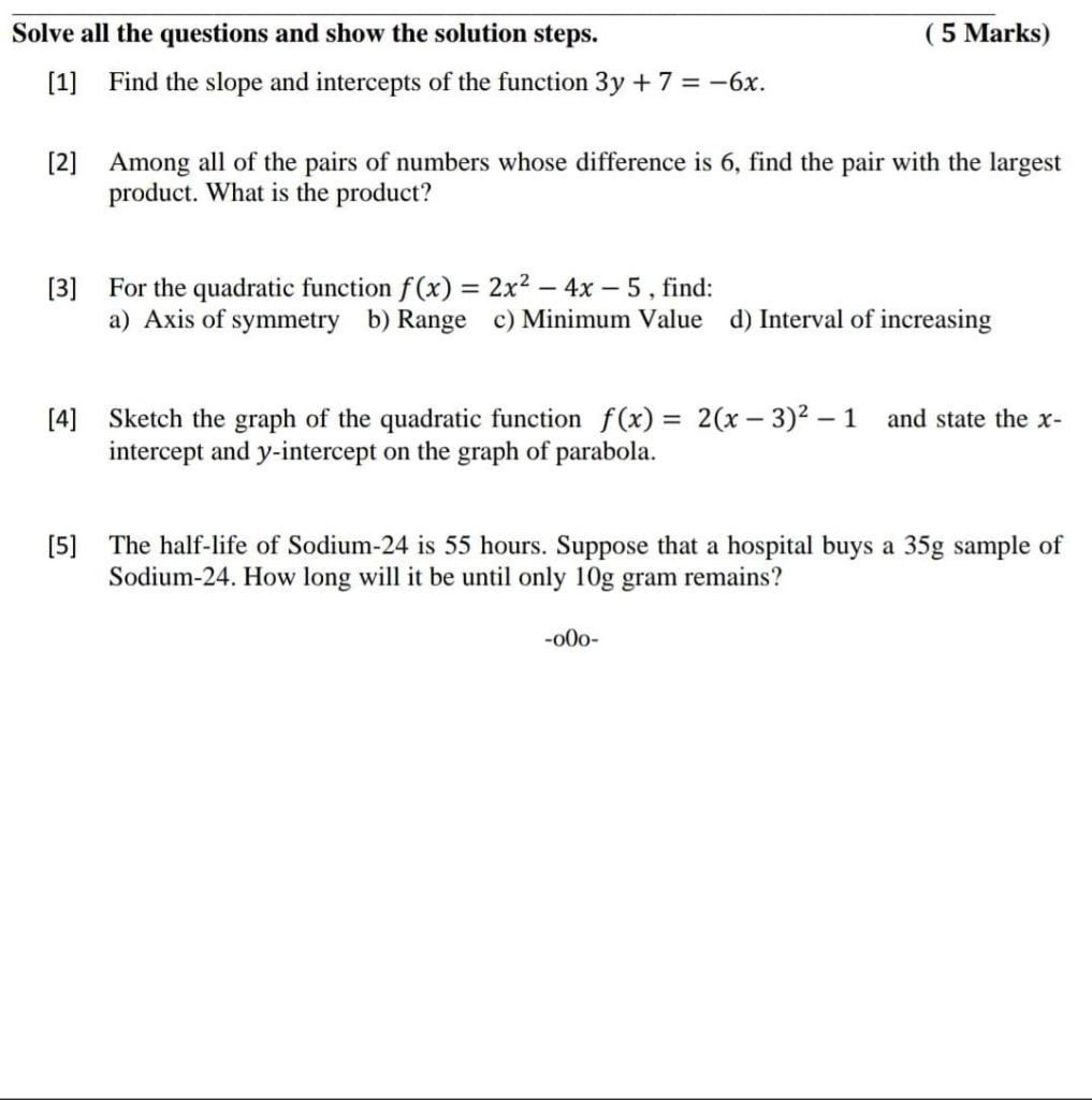 Solved [1] Find the slope and intercepts of the function | Chegg.com