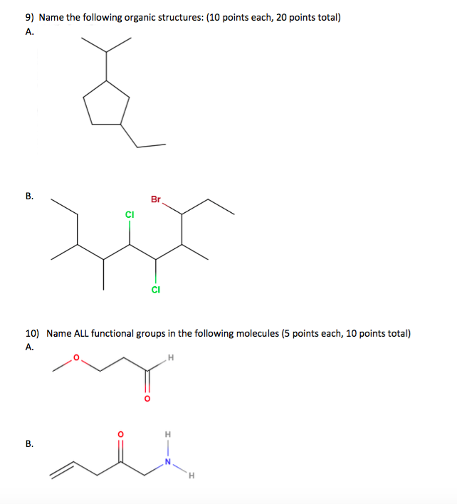 Solved 9) Name the following organic structures: (10 points | Chegg.com