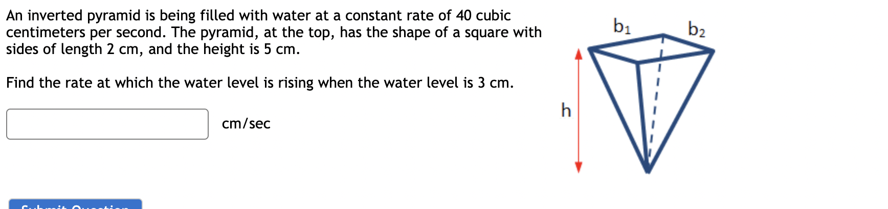 Solved An inverted pyramid is being filled with water at a | Chegg.com