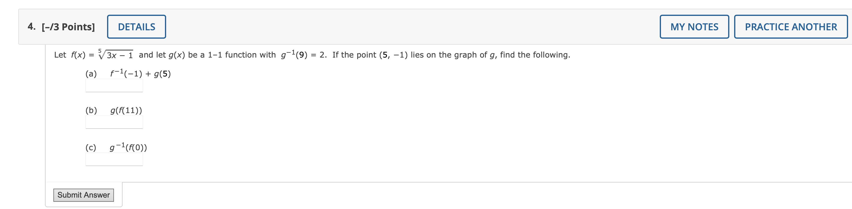 Solved Let f(x)=53x−1 and let g(x) be a 1−1 function with | Chegg.com