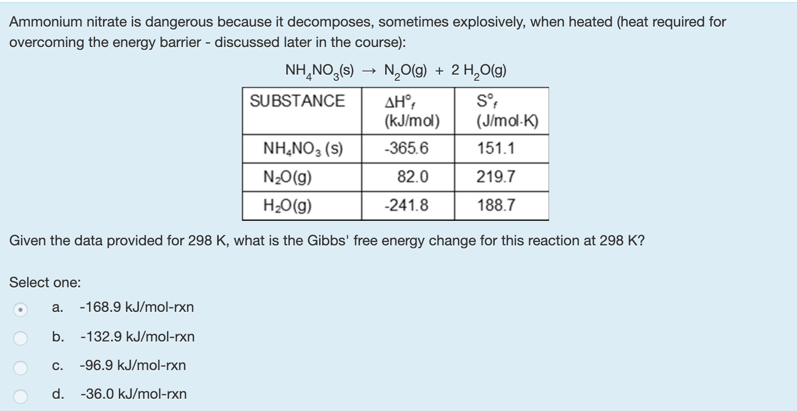 Solved Sº I Ammonium nitrate is dangerous because it | Chegg.com