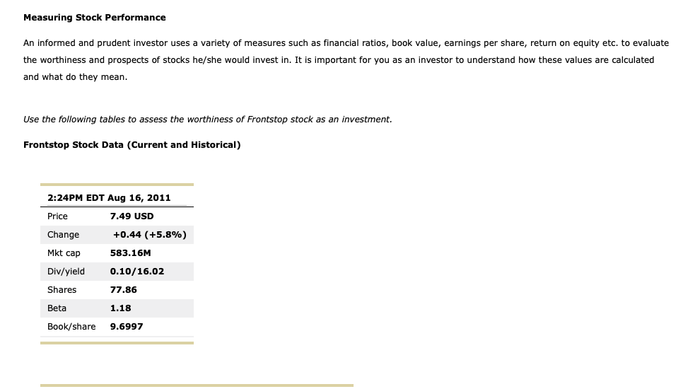 Solved Measuring Stock Performance An informed and prudent | Chegg.com