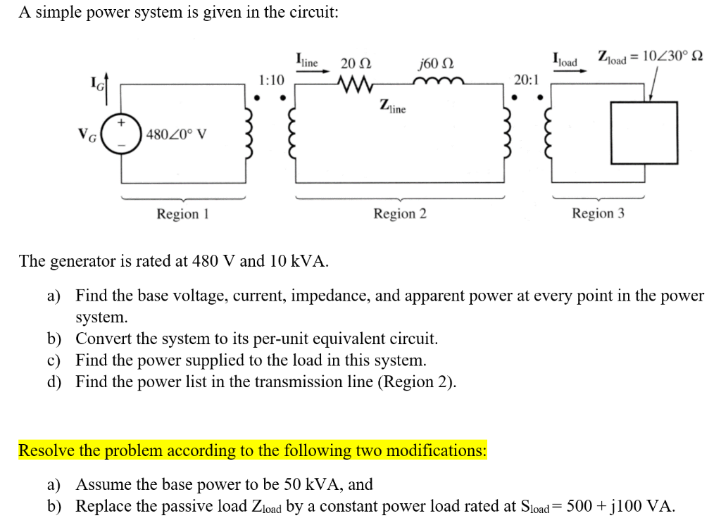 Solved A simple power system is given in the circuit: The | Chegg.com