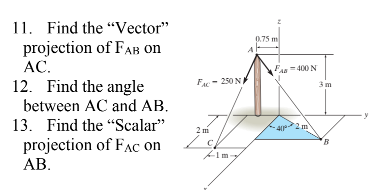 Solved 11. Find the "Vector" projection of FAB on AC. 12. | Chegg.com