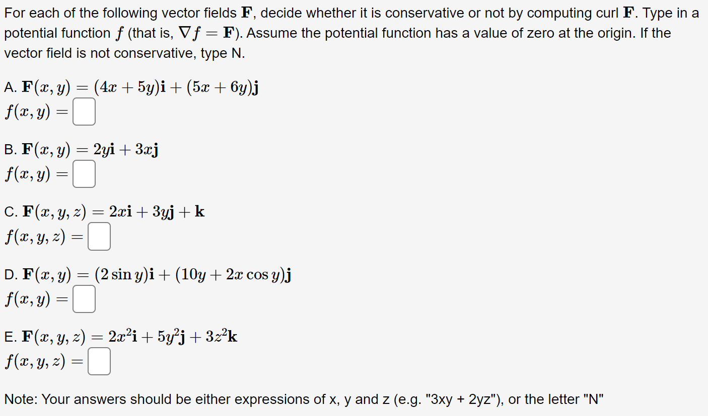 Solved For each of the following vector fields F, decide | Chegg.com