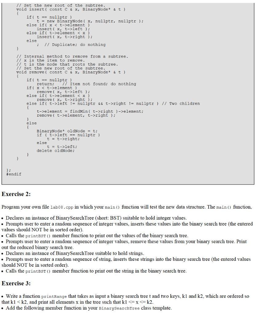 Solved Implement The Binarysearchtree Adt In Bstcpp Exactly