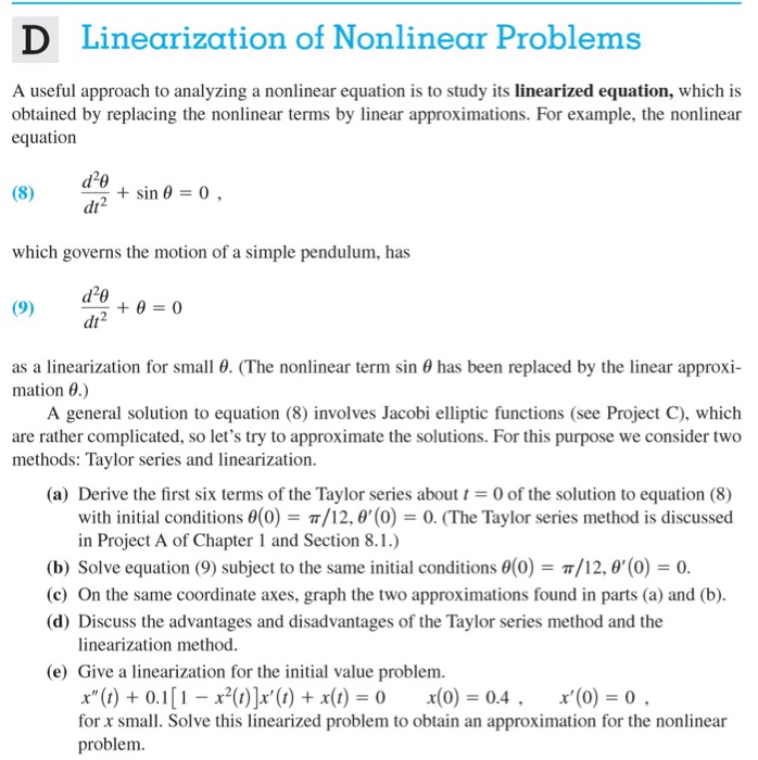 Solved D Linearization of Nonlinear Problems A useful | Chegg.com