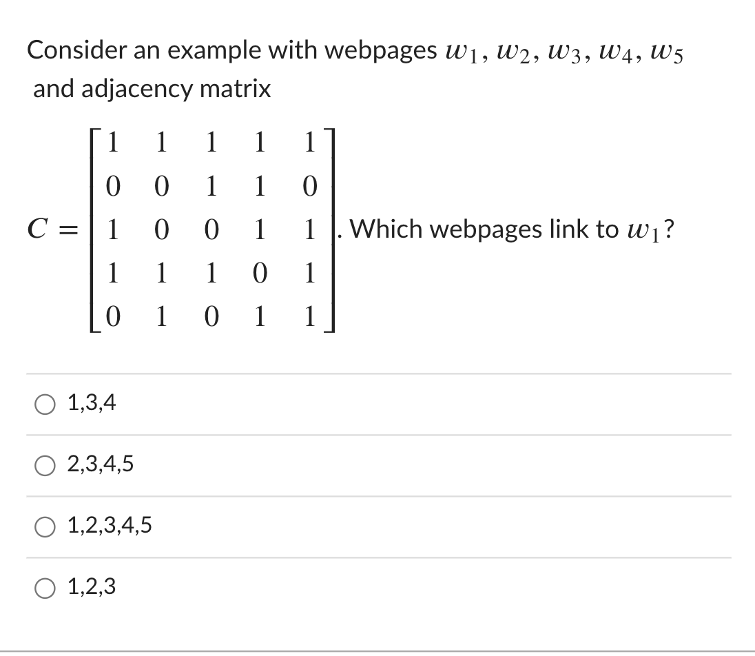Solved Consider an example with webpages W1, W2, W3, W4, W 5 | Chegg.com