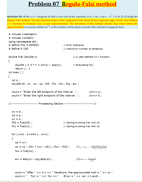 Solved Problem 06 Regula-Falsi method. Question 54: Write a | Chegg.com