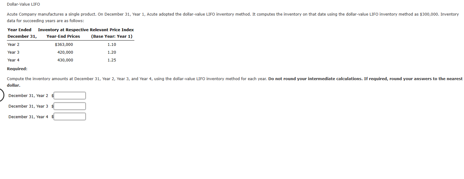 Solved Dollar-Value LIFO data for succeeding years are as | Chegg.com