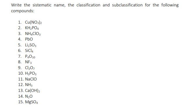 Solved Write the sistematic name, the classification | Chegg.com