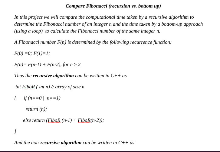 Solved Compare Fibonacci (recursion vs. bottom up). In this | Chegg.com