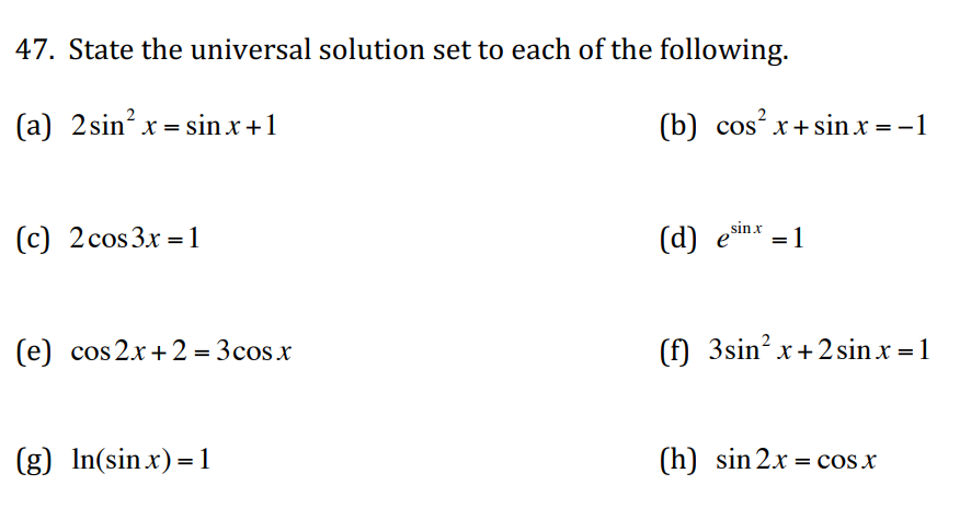Solved 47. State the universal solution set to each of the | Chegg.com