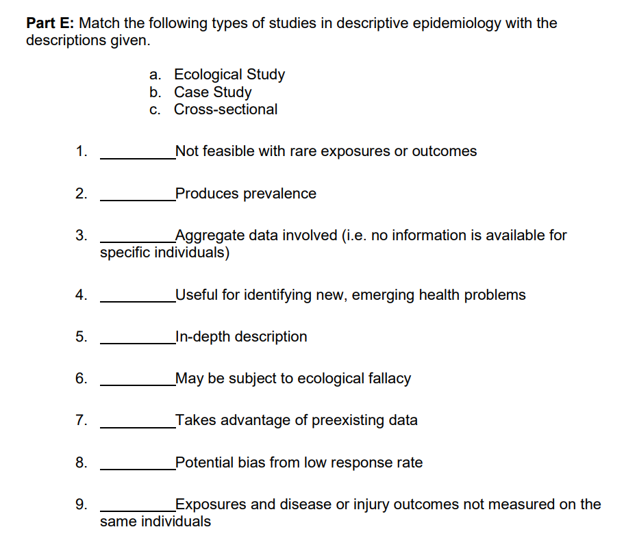 Part E: Match the following types of studies in | Chegg.com