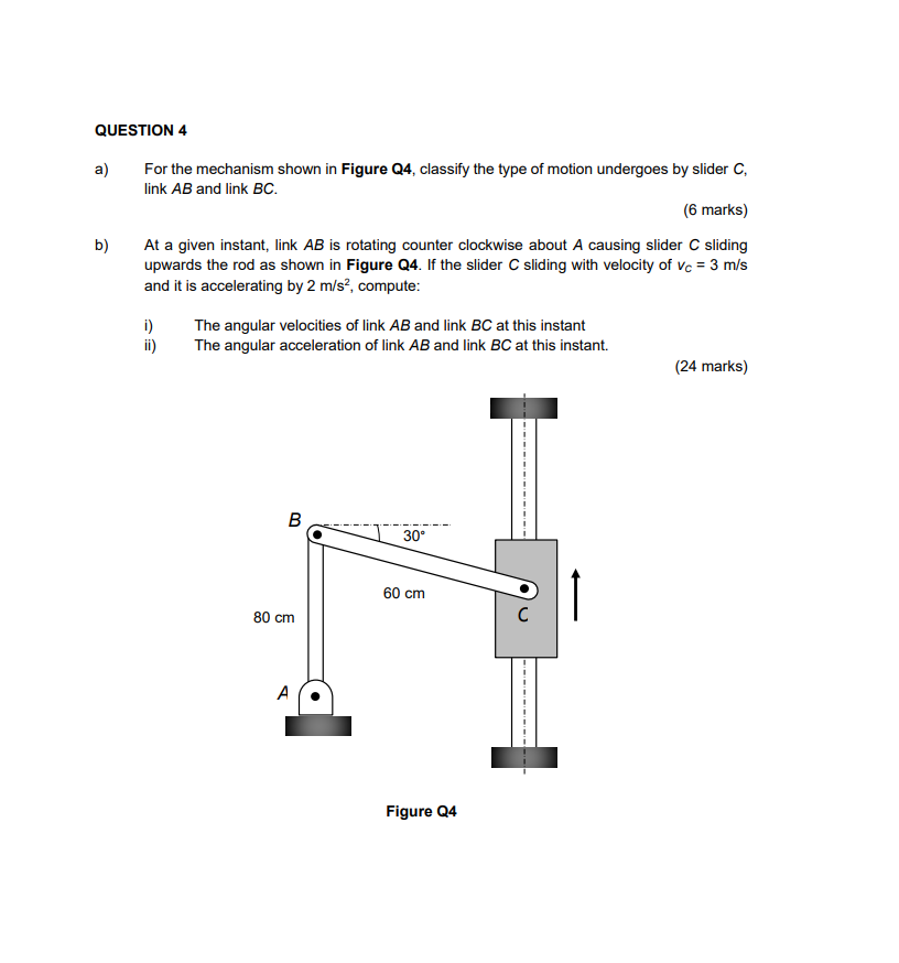 Solved QUESTION 4 a) For the mechanism shown in Figure Q4, | Chegg.com