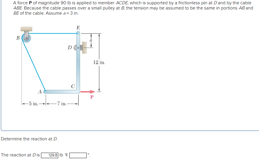 Solved A force P of magnitude 90lb is applied to member | Chegg.com