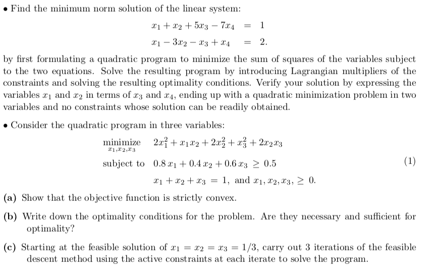 Solved • Find The Minimum Norm Solution Of The Linear
