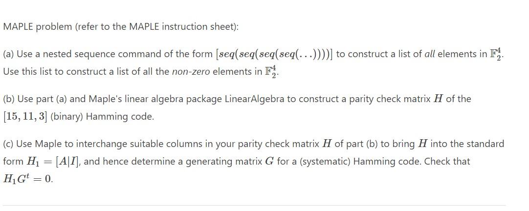 MAPLE problem (refer to the MAPLE instruction sheet): | Chegg.com