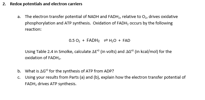 Solved Redox potentials and electron carriersa. ﻿The | Chegg.com