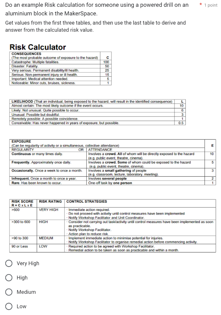 Do an example Risk calculation for someone using a | Chegg.com