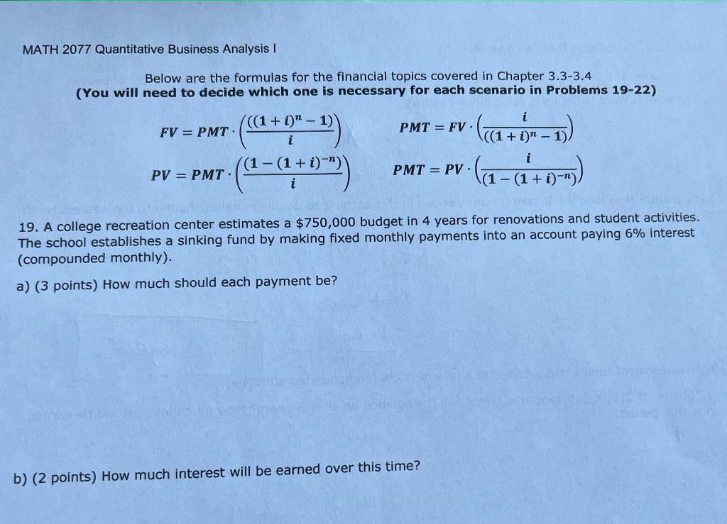 Solved MATH 2077 Quantitative Business Analysis I Below are | Chegg.com