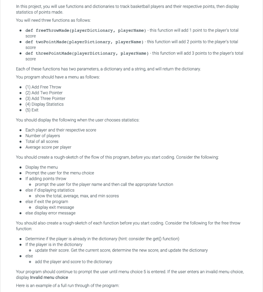 Solved 23.3 PROJECT 3: Using Dictionaries, Functions, | Chegg.com