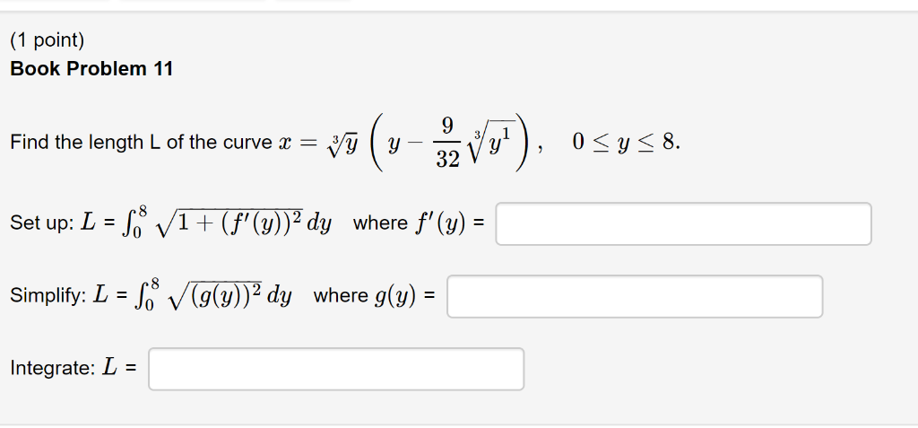 Solved (1 point) Book Problem 7 Set up an integral to find | Chegg.com