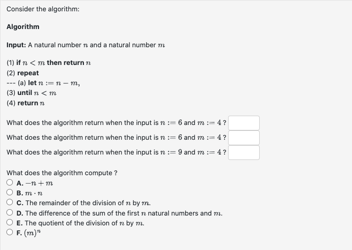 Solved Consider the algorithm: Algorithm Input: A natural | Chegg.com