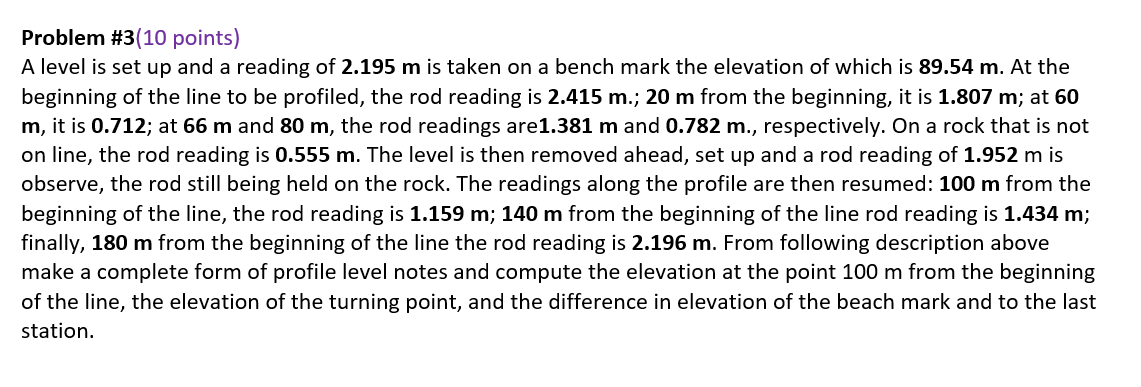 Solved Problem #3(10 points) A level is set up and a reading | Chegg.com