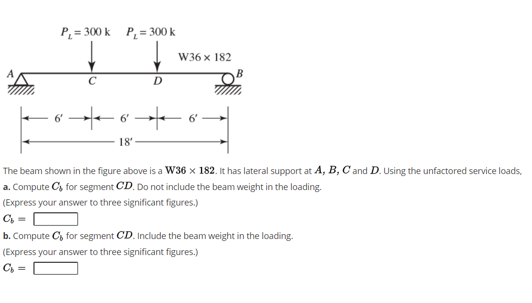 Solved P, = 300k P1 = 300 k W36 x 182 A B с D 6 6 6 18' The | Chegg.com