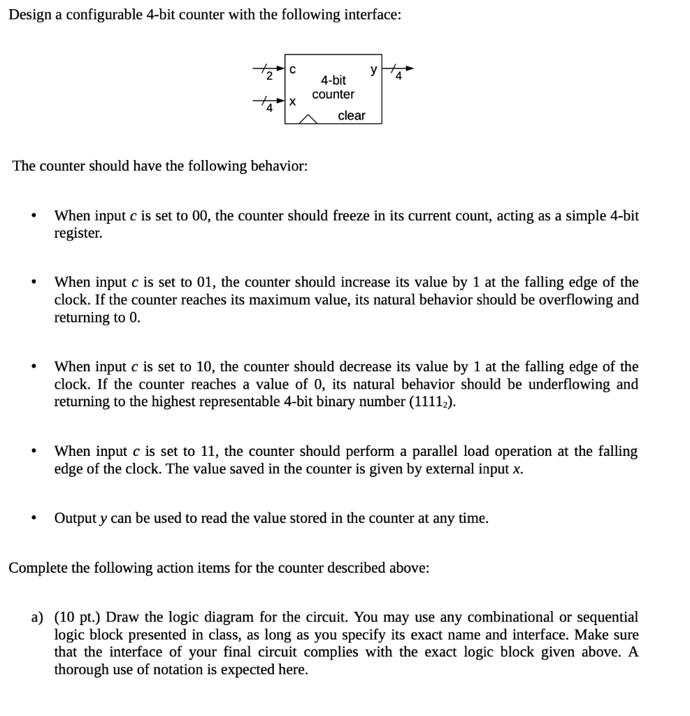 Solved Design a 4 bit counter with the following interface, | Chegg.com