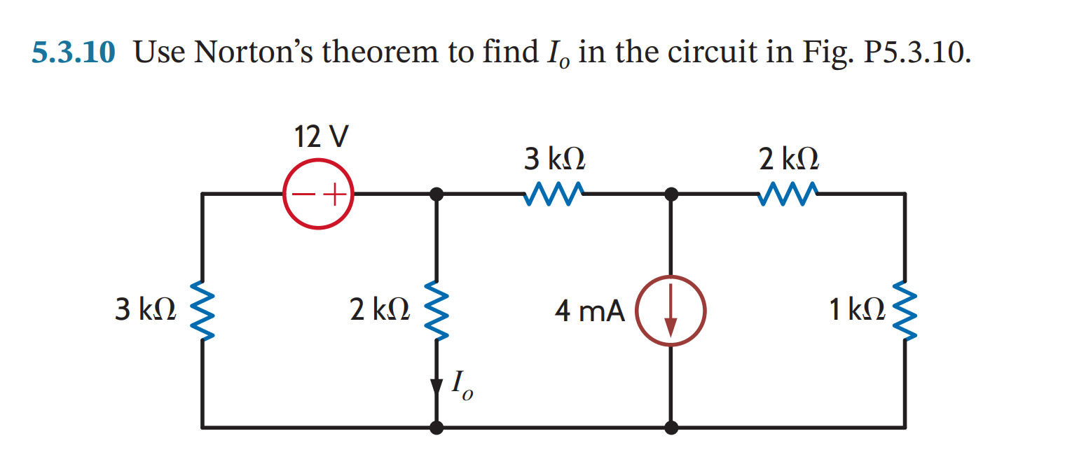 Solved 5.3.10 Use Norton's theorem to find Io in the circuit | Chegg.com