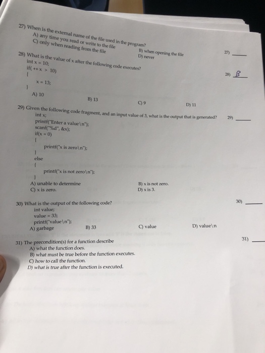 Solved 27) When is the external name of the file used in the | Chegg.com