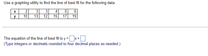 Solved Use a graphing utility to find the line of best fit | Chegg.com