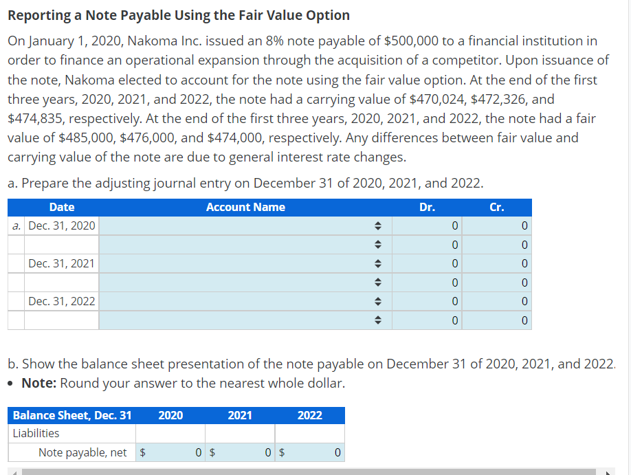 Solved Reporting a Note Payable Using the Fair Value Option | Chegg.com