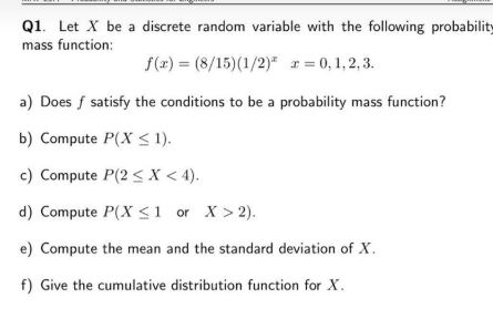 Solved Q1. Let X be a discrete random variable with the | Chegg.com