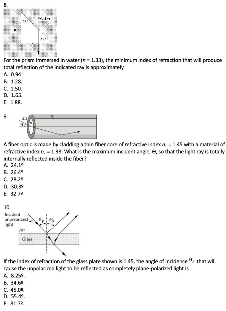 Solved Water For the prism immersed in water (n = 1.33), the | Chegg.com