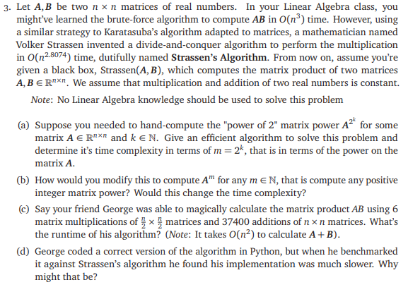 Solved Let A,B ﻿be two n×n ﻿matrices of real numbers. In | Chegg.com