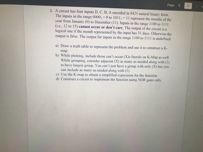 Solved Page 1. A circuit has four inputs D, C, B, A encoded | Chegg.com