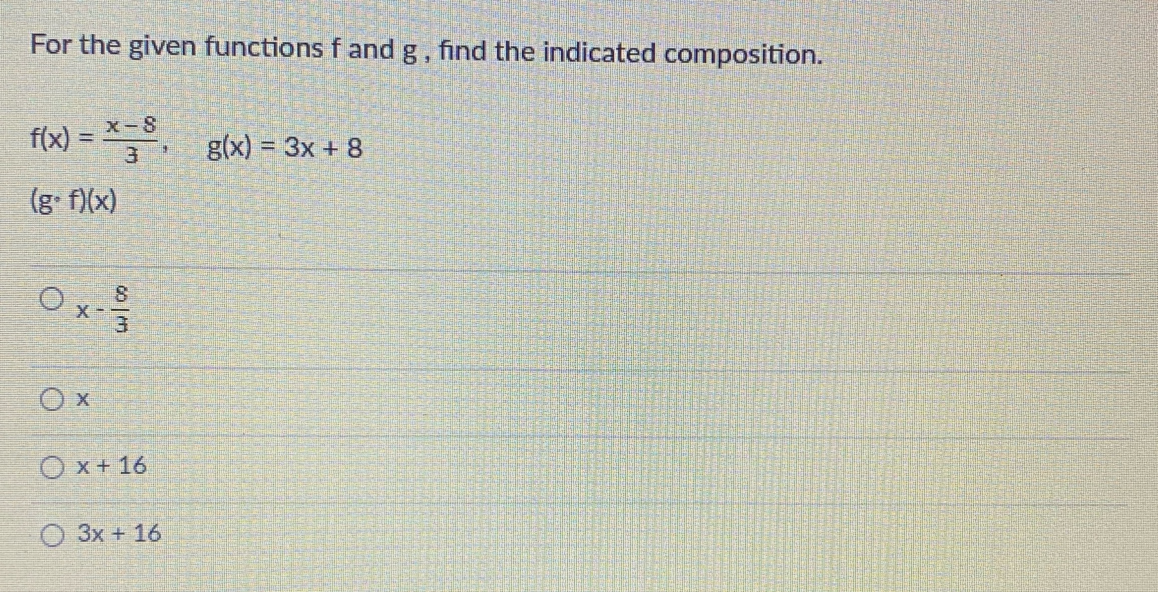 Solved For the given functions f and g, find the indicated | Chegg.com
