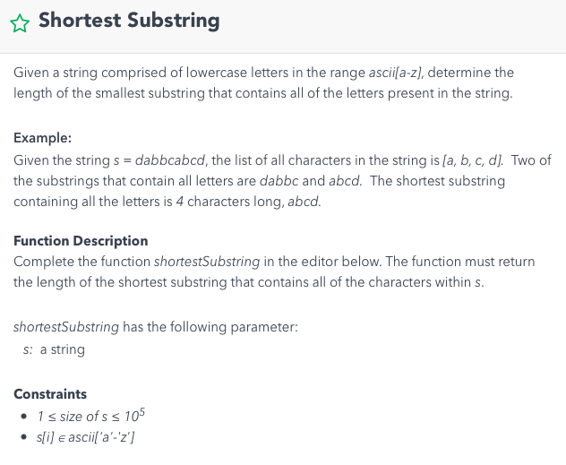 Shortest Substring Given a string comprised of | Chegg.com